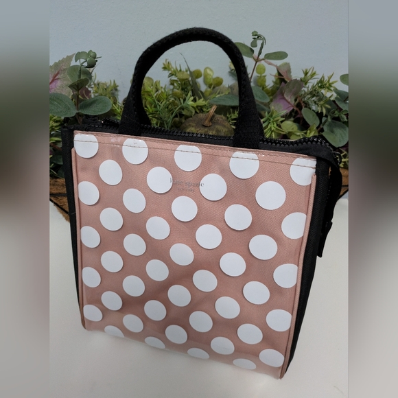 kate spade | Bags | Kate Spade Polka Dot Lunch Bag Pink And White ...